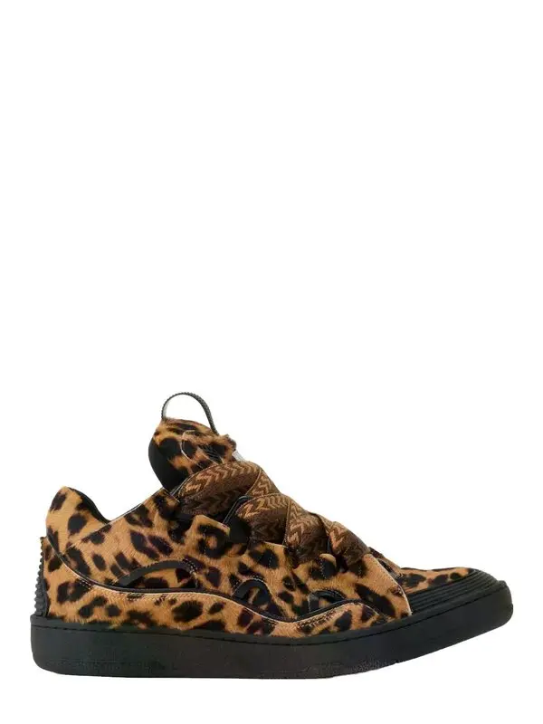 LANVIN Zigzag-tie Leopard Sneakers - Brown