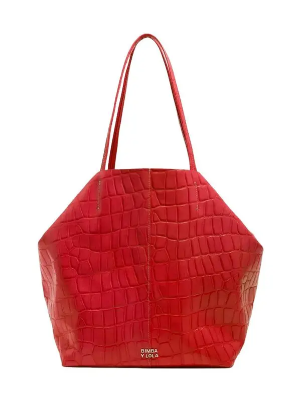 Bimba Y Lola Large Croc Effect Embossed Leather Tote Bag - Red