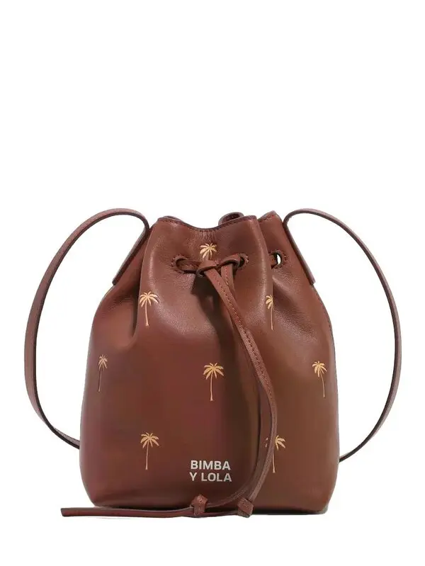 Bimba Y Lola Small Palm-tree Print Drawstring Bucket Bag - Brown