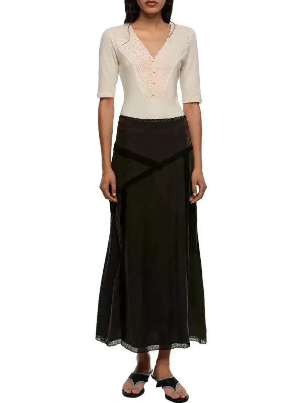Bimba Y Lola Lace Trim Midi Skirt - Brown