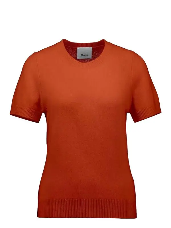 ALLUDE Fitted Short-sleeve Cashmere Sweater - Orange