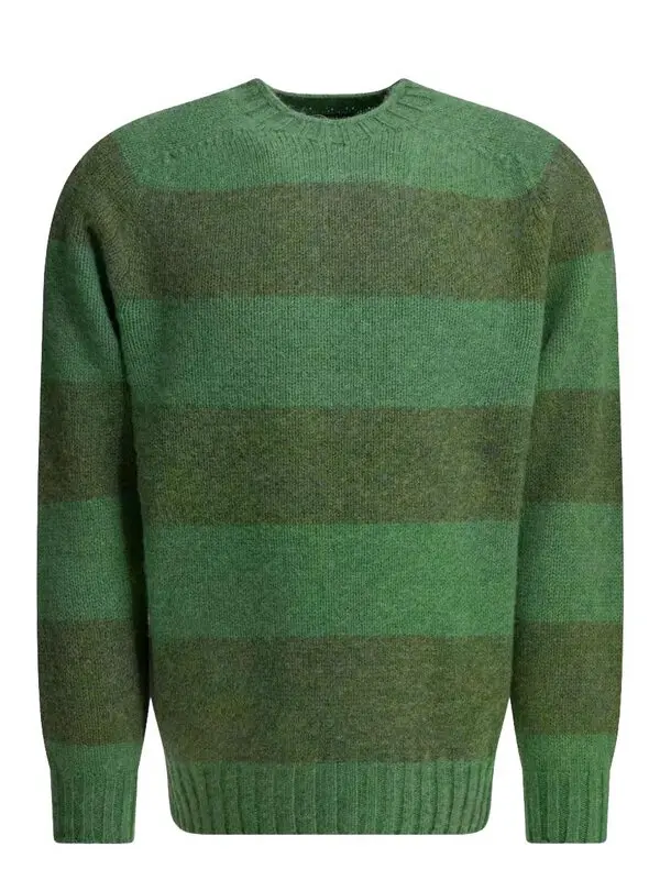 BEAMS Striped Crew Neck Sweater - Green