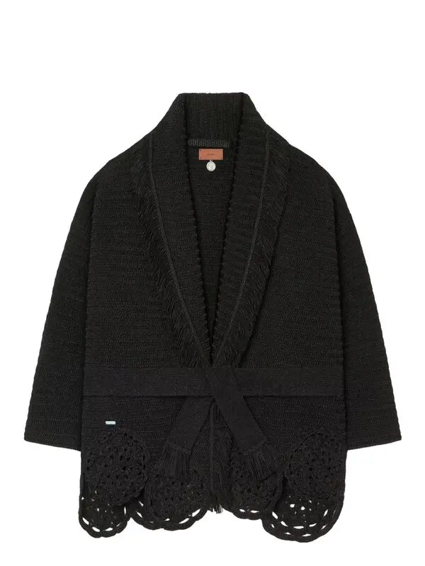 Alanui Island Memories Fringed Cardigen-coat - Black