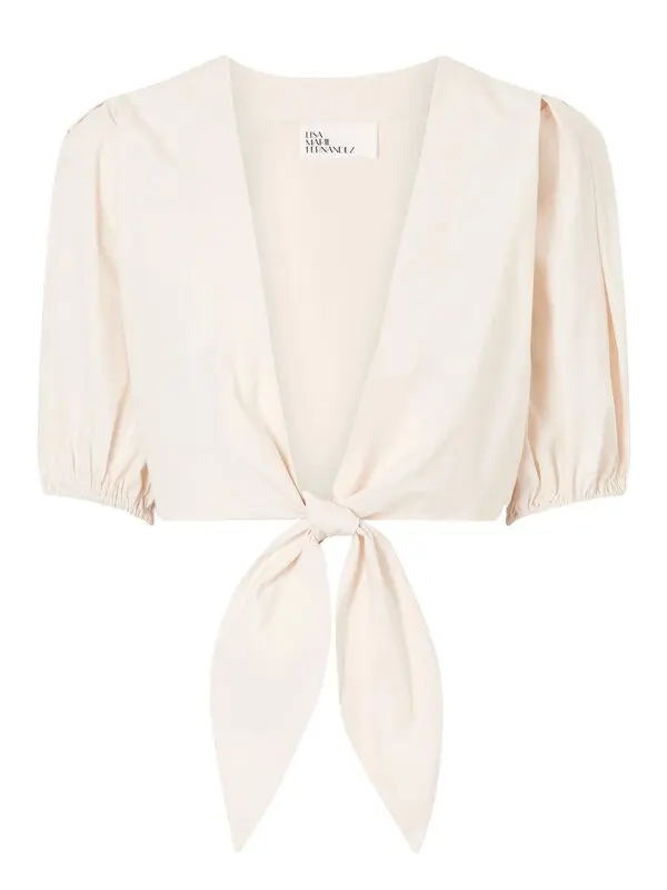 Lisa Marie Fernandez Pouf Cropped Cotton-poplin Wrap Top - Neutrals