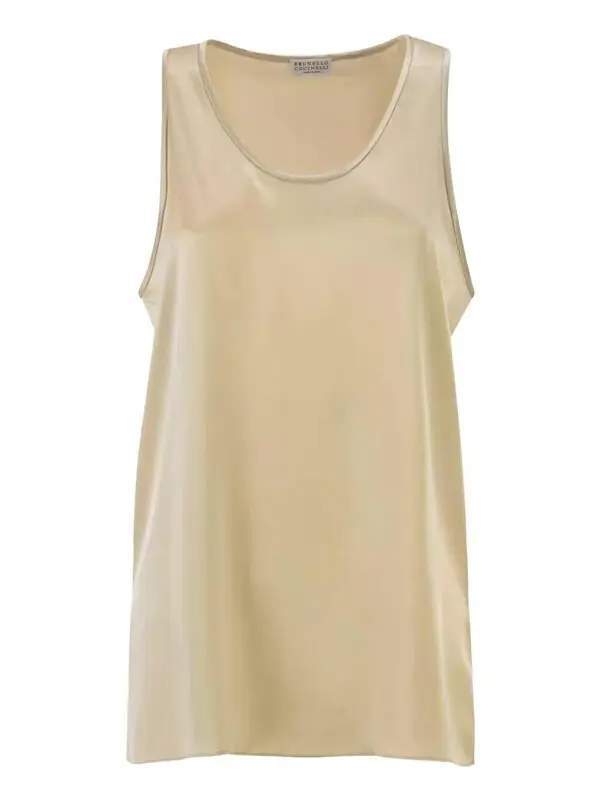 Brunello Cucinelli Sleeveless Satin Scoop Neck Top - Neutrals