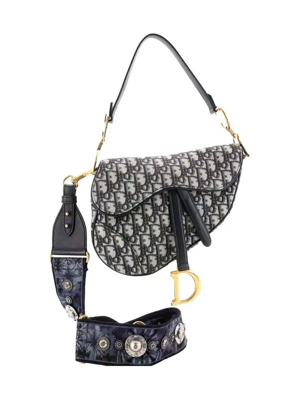 Dior Saddle Handbag With Strap Oblique Canvas Medium Shoulder Bag - Blue