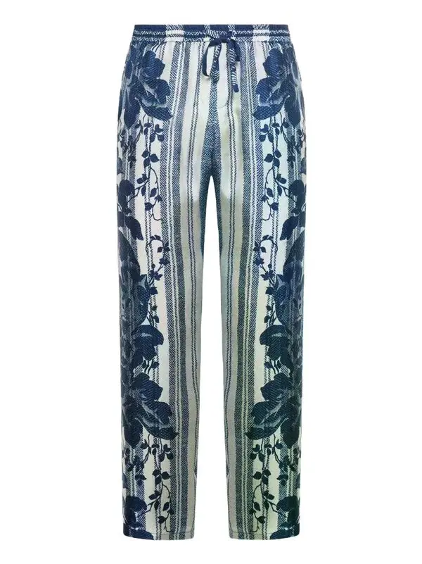 PIERRE-LOUIS MASCIA Aloe Floral Striped Trousers - Blue