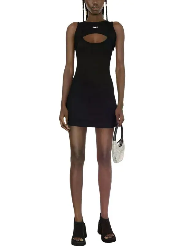 Off-White Off Stamp Ribbed Minidress - Black