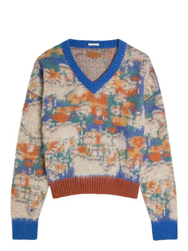 MOTHER The Crop Varsity Printed Alpaca & Wool-blend Jumper - Multicoloured
