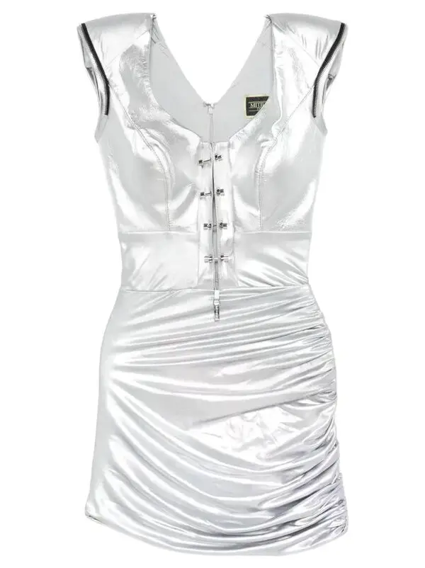 MITILIANE COUTURE Sleeveless Leather Panel Mini Dress - Silver