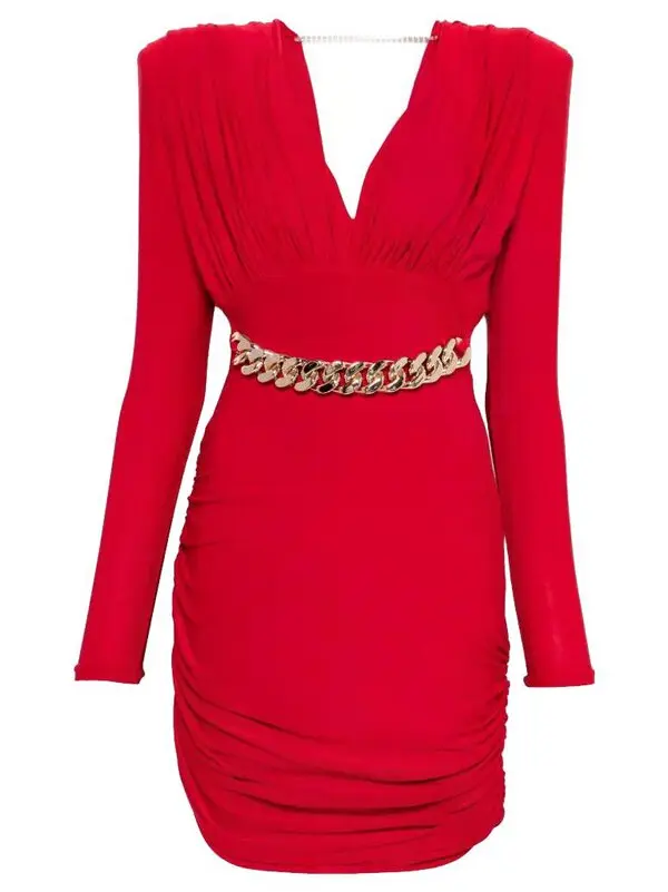 MITILIANE COUTURE Draped Mini Dress With Chain Detail - Red