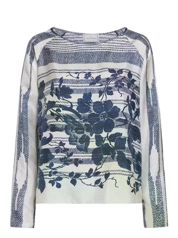 PIERRE-LOUIS MASCIA Floral And Geometric Print Long Sleeve Blouse - Blue