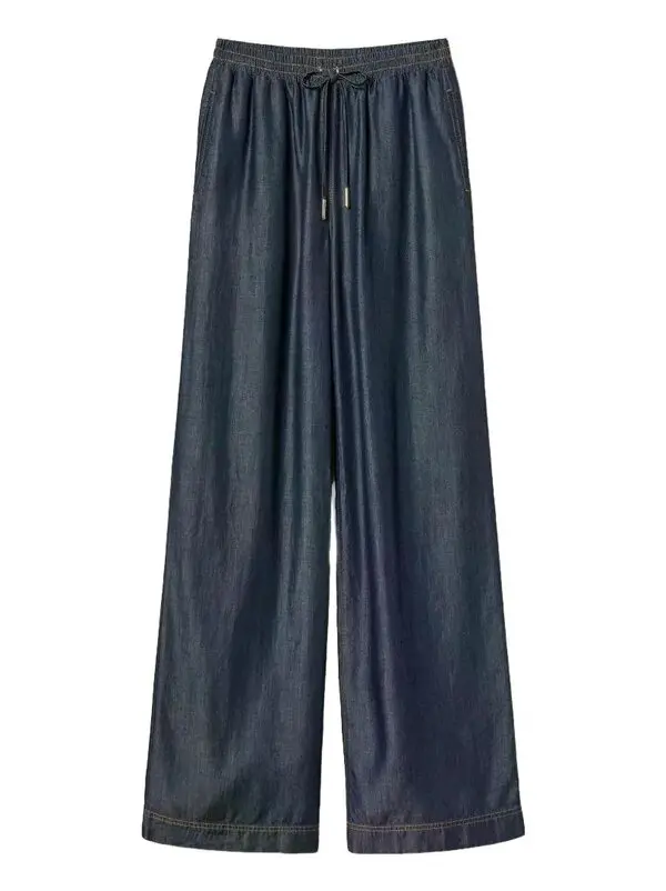 TWINSET Wide-leg Chambray Trousers - Blue