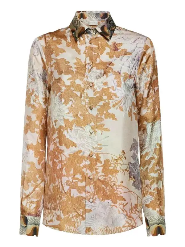 PIERRE-LOUIS MASCIA Floral Print Silk Shirt - Neutrals
