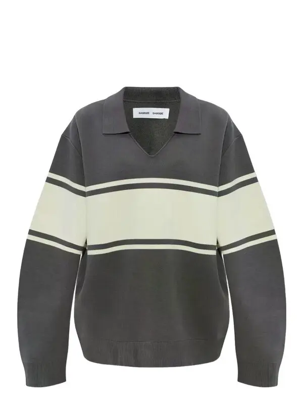 SAMSOE SAMSOE Saanne Striped Collared Sweatshirt - Grey