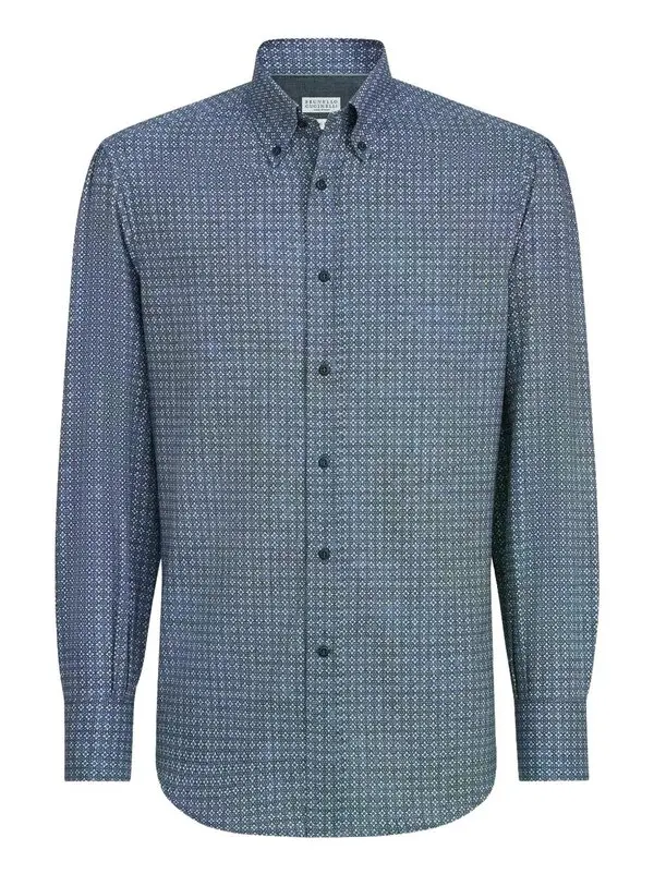 Brunello Cucinelli Flower-print Button-down Collar Shirt - Blue
