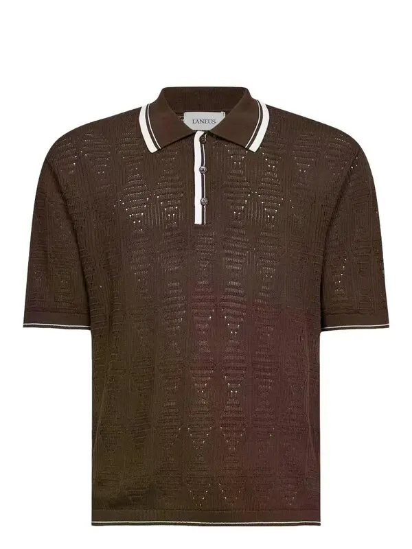 LANEUS Textured-knit Polo Shirt - Brown
