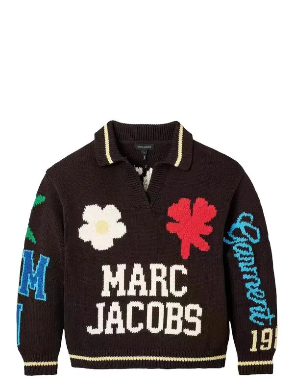 Marc Jacobs Floral Motif Collared Knit Sweater - Brown