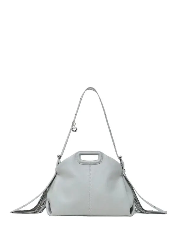 Maje Grained Leather Shoulder Bag With Fringe Detailing - Grey