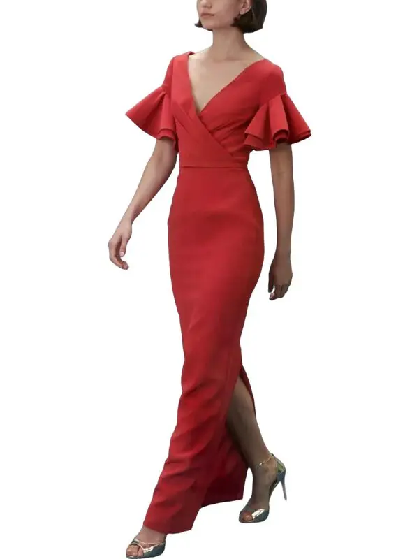 RAMI AL ALI Overlap Ruffled Maxi Dress - Red