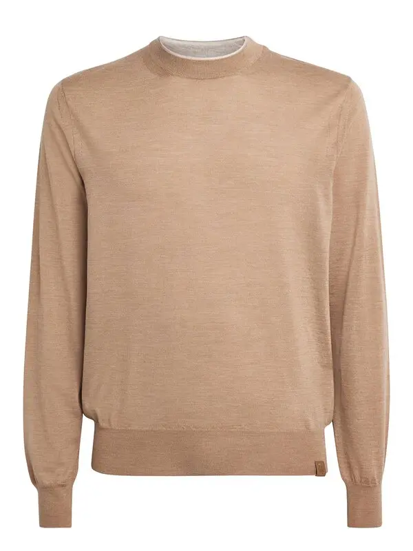 Jacob Cohen Wool-silk Contrast Neckline Sweater - Brown