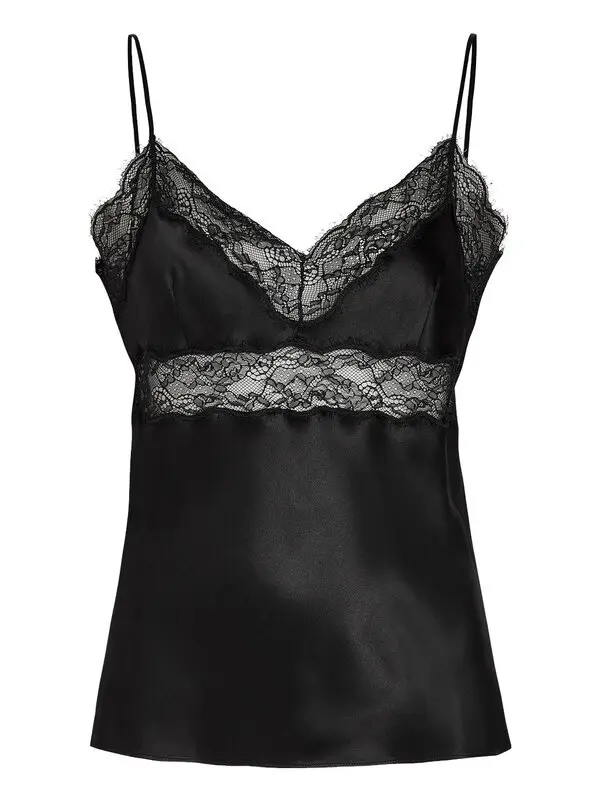 NILI LOTAN Felicie Lace-trimmed Silk Cami Top - Black