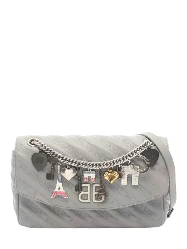 Balenciaga Leather Bb Round Charm Shoulder Bag - Grey