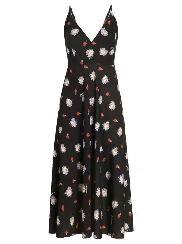 Dolce & Gabbana Floral Print V-neck Midi Dress - Black