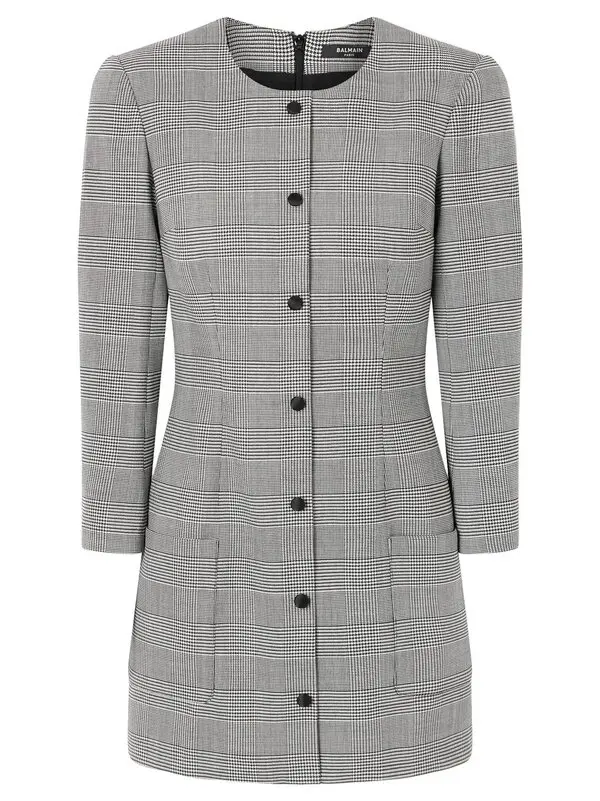 Balmain Prince Of Wales Check Wool-blend Mini Dress - Multi