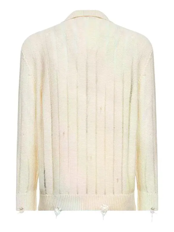 LANEUS Distressed Collared Cardigan - Neutrals