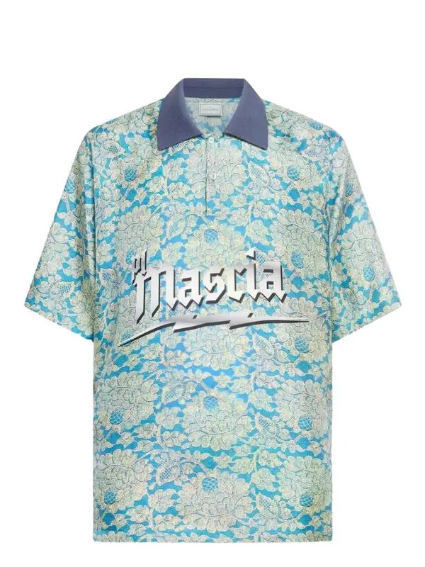 PIERRE-LOUIS MASCIA Aloe Floral Silk Polo Shirt - Blue
