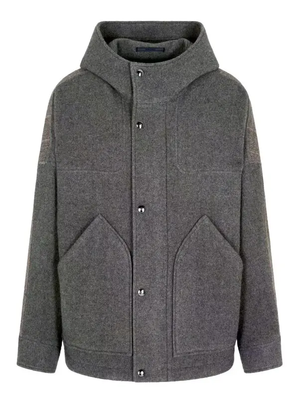 Giorgio Armani Hooded Buttoned Peacoat - Grey