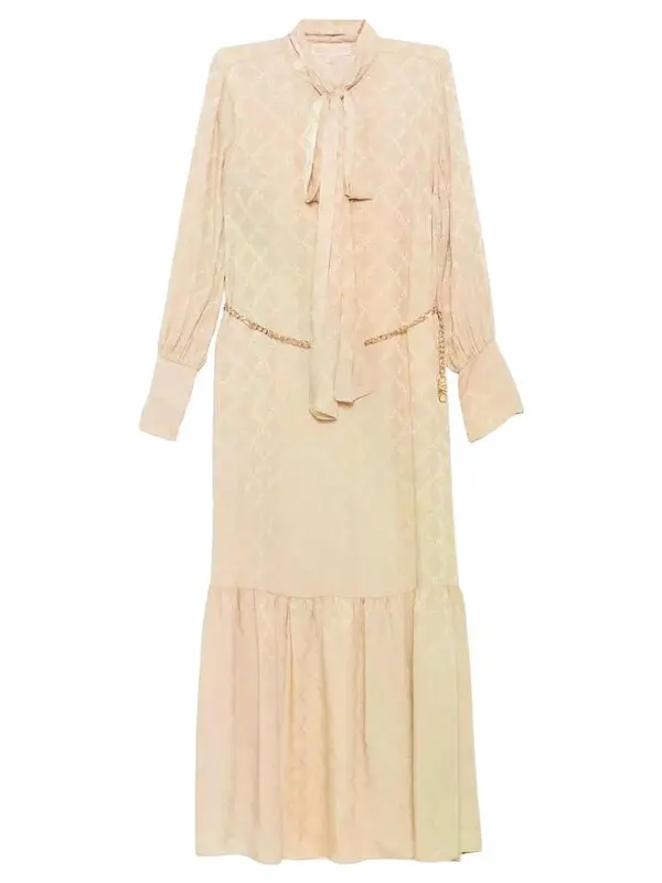 Michael Kors Monogram Maxi Dress With Detachable Chain Belt - Neutrals