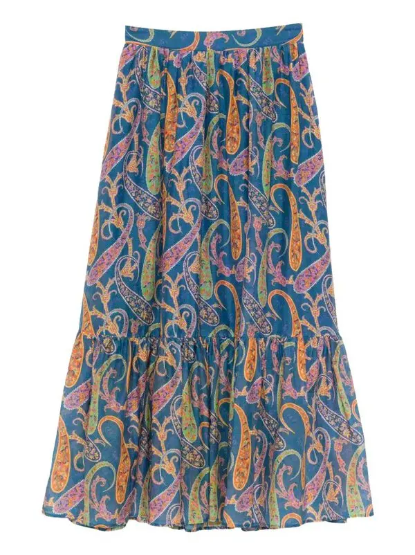 Etro Paisley Print Tiered Maxi Skirt - Blue