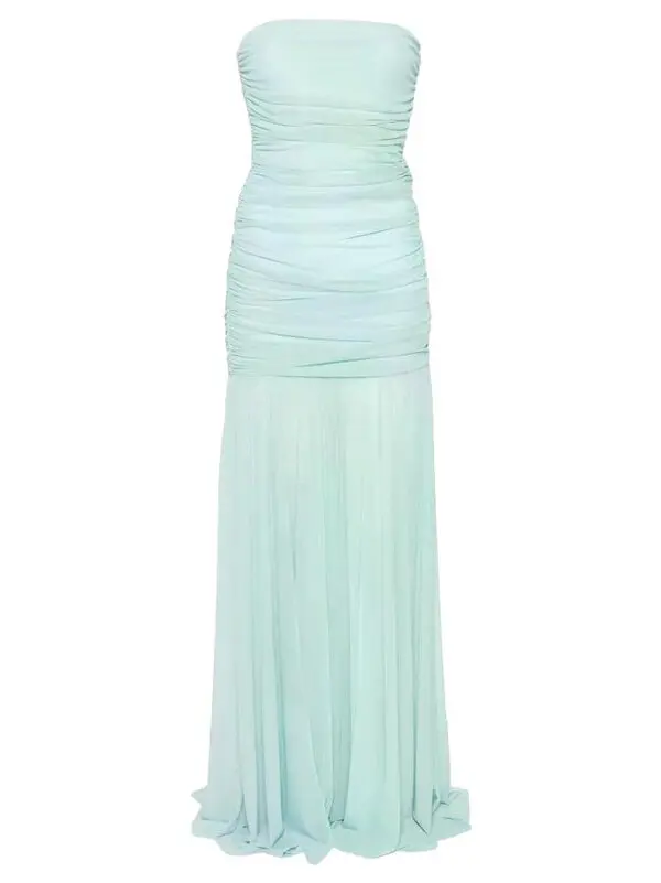 Retrofete Adele Strapless Ruched Maxi Dress - Blue