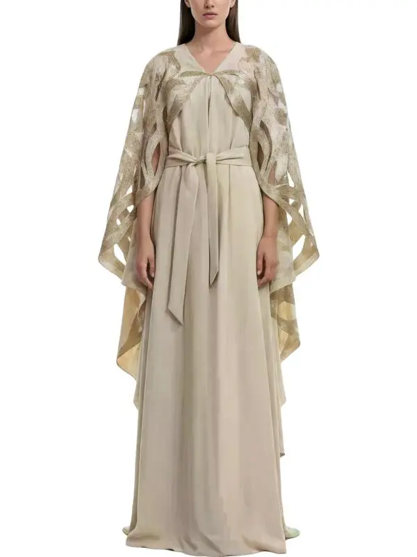 SAIID KOBEISY V-neck Cape-effect Gown - Neutrals
