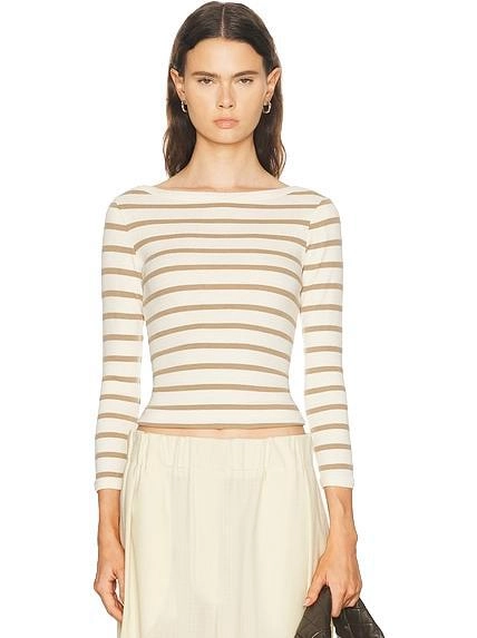 Citizens Of Humanity Boat Neck Slim Tee With Striped Pattern - Ginger Stripe