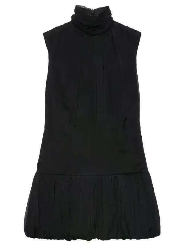 MSGM Sleeveless Funnel Neck Gathered Mini Dress - Black