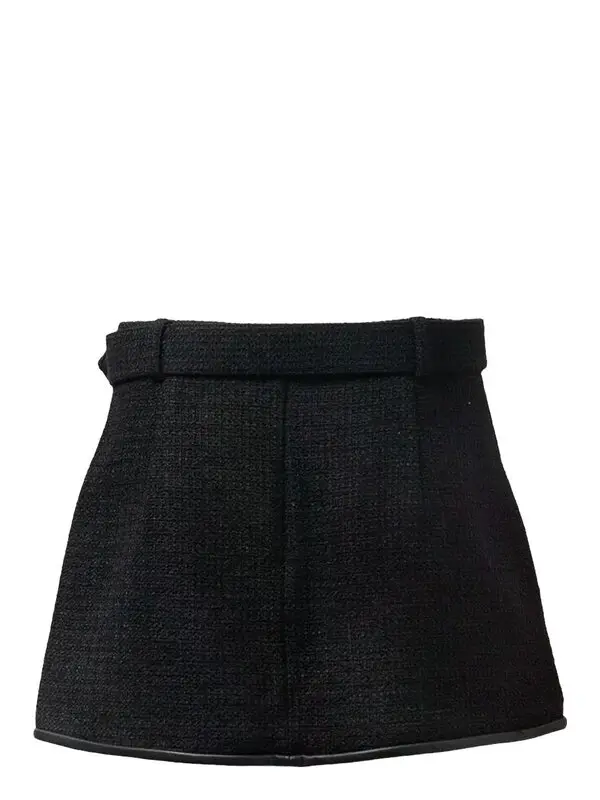 SELF-PORTRAIT Bouclé Belted Mini Skirt - Black