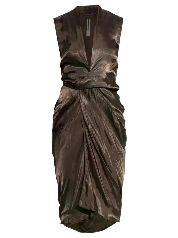 Rick Owens V-neck Draped Midi Dress - Brown