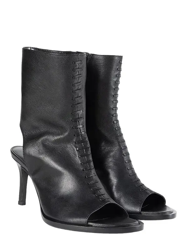 ANN DEMEULEMEESTER Elvy Open Toe Stitched Leather Pumps - Black