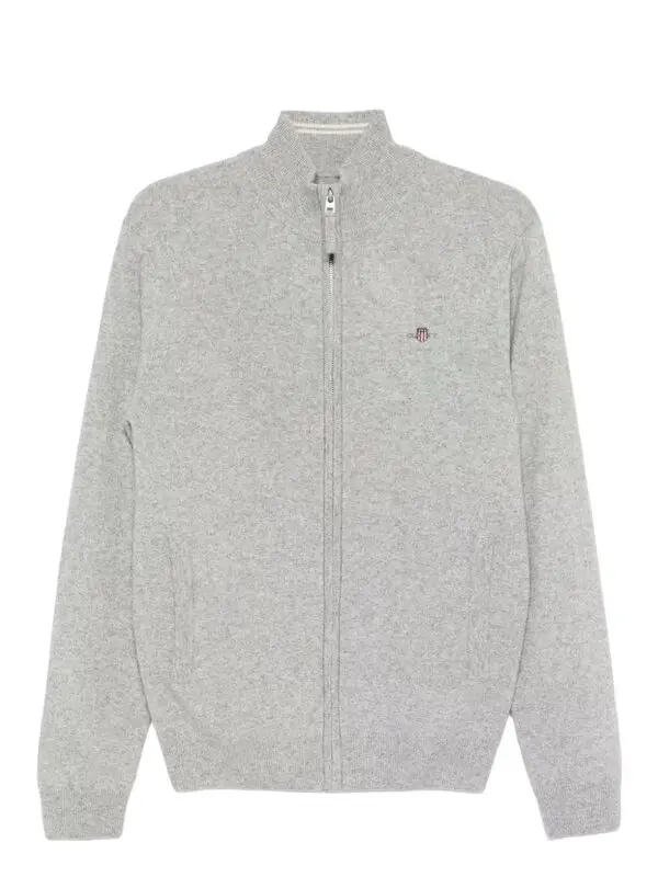Gant Zip-up Cardigan With Ribbed Details - Grey