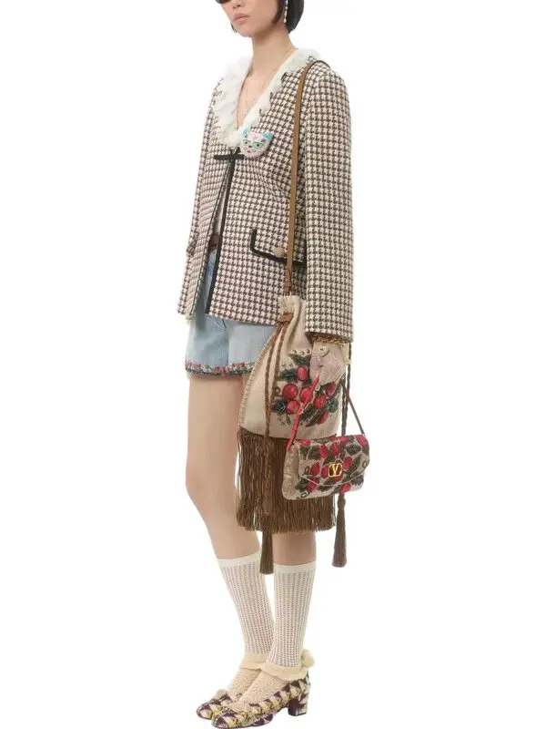 Valentino Garavani Cherry Embroidered Bucket Bag - Neutrals