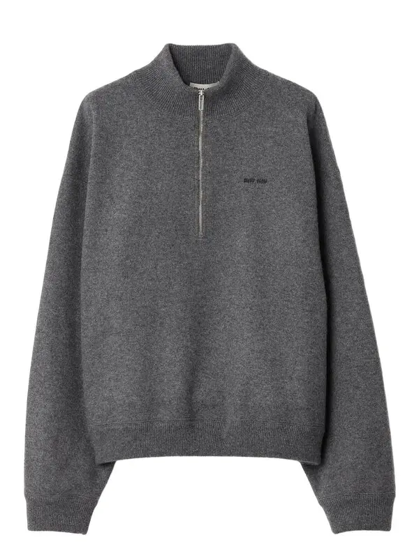 Miu Miu Cashmere And Jersey Zipper Sweater - Slate Gray