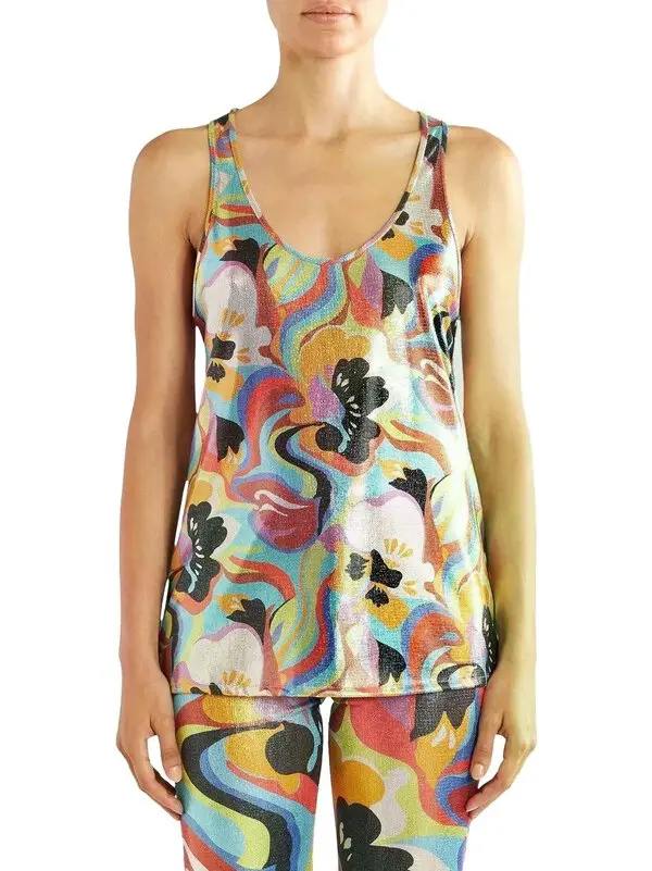 Etro Sleeveless Racerback Top With Abstract Print - Blue