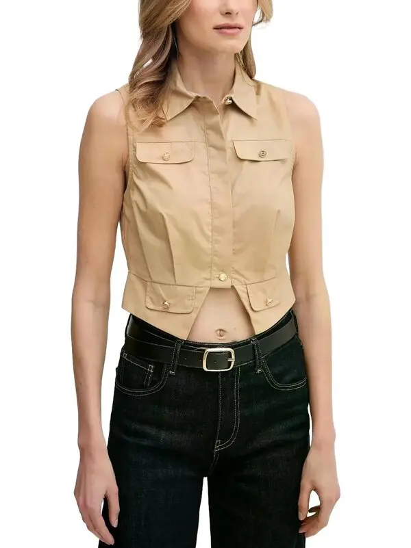 GAUDI Sleeveless Collared Cropped Top - Neutrals