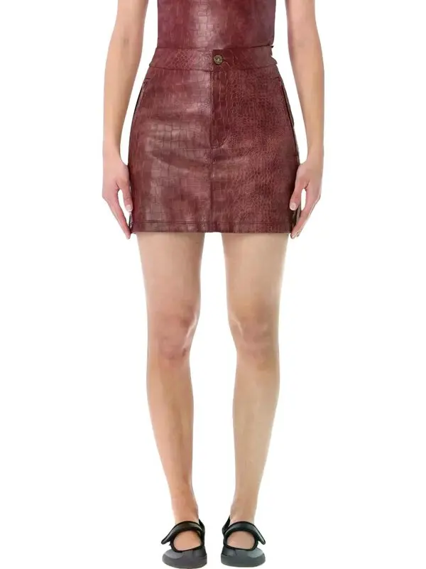 Adidas Crocodile Effect Mini Skirt With Side Stripe Detail - Red