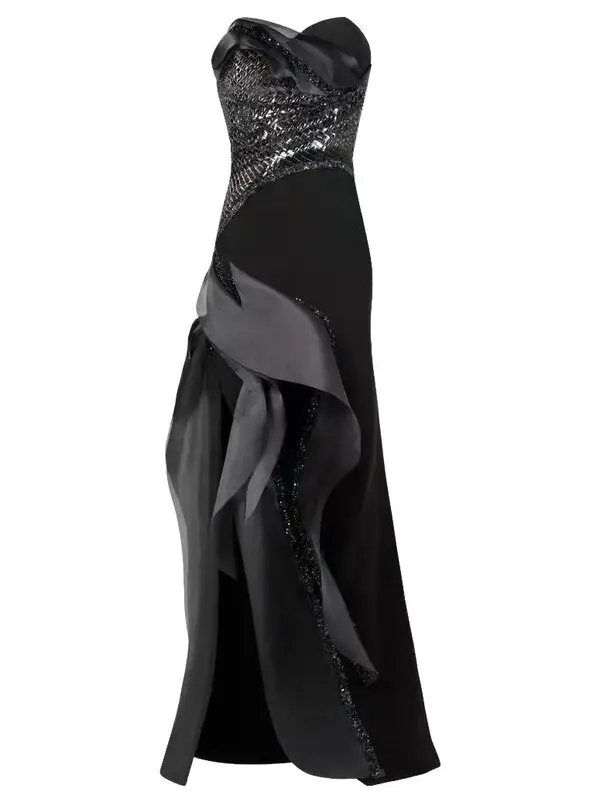 GABY CHARBACHY Sequin-embellished Strapless Gown - Black
