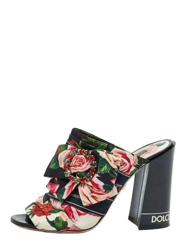 Dolce & Gabbana Floral-print Block-heel Sandals - Black