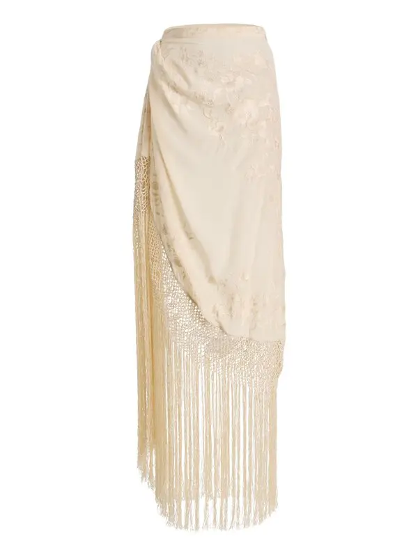 Ulla Johnson Lark Fringed Silk Maxi Skirt - Neutral